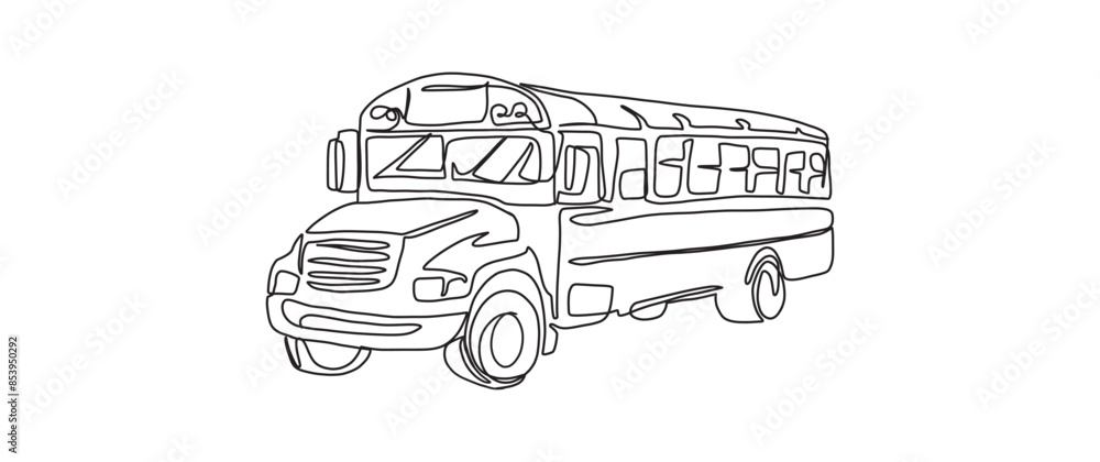 School bus continuous one line drawing, single line art element ...