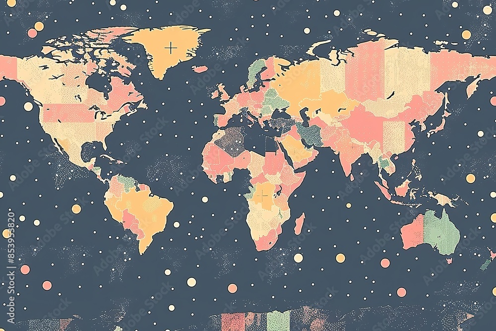 seamless pattern flat illustration style, world map network background ...