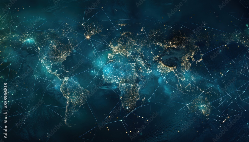"Interconnected Earth: Futuristic Blue Map with Highlighted Cities and ...