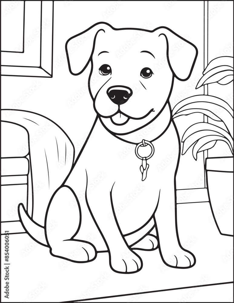 Dog Coloring Page | Cute Dog in a Room Coloring Page | Cute Dog ...
