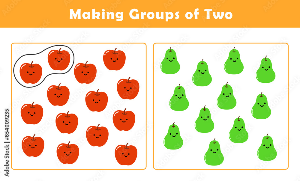 Making Groups of Two Worksheet. Grouping Picture Math Activity for Kids ...