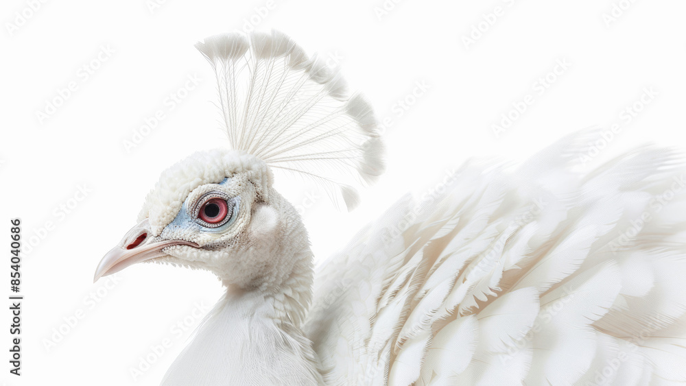 A Rare Albino Peacock With Striking White And Pale Plumage Fanning Its