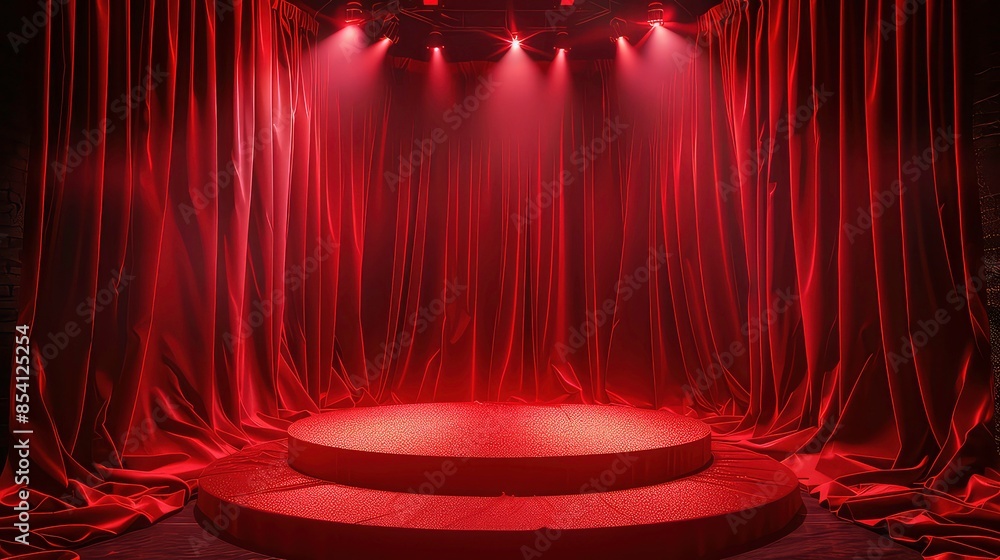 Stage podium background red light spotlight curtain theater show ...
