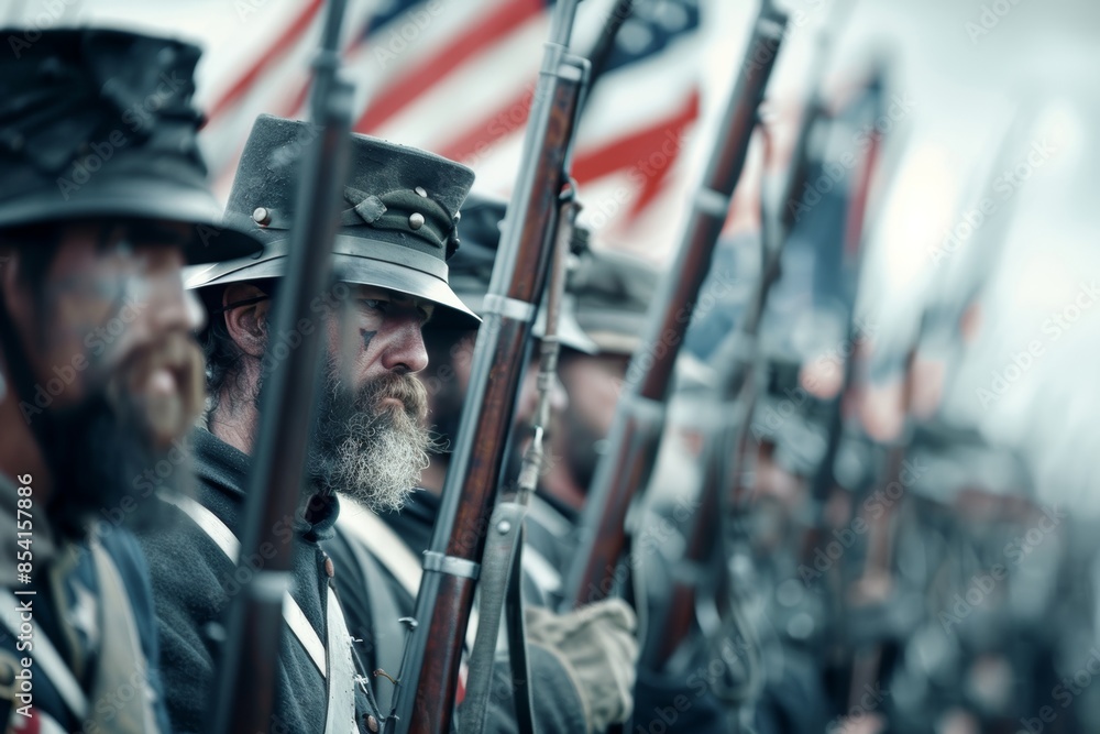 Historic American Civil War Scene with Soldiers and Flags Generative AI ...