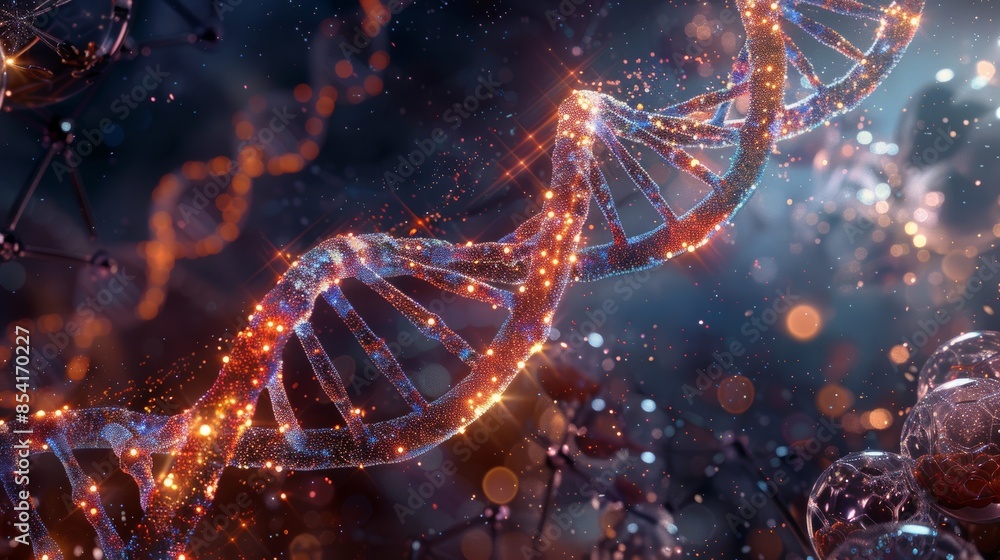 Enigmatic DNA Glowing Helix in Celestial Cosmos Futuristic Molecular ...