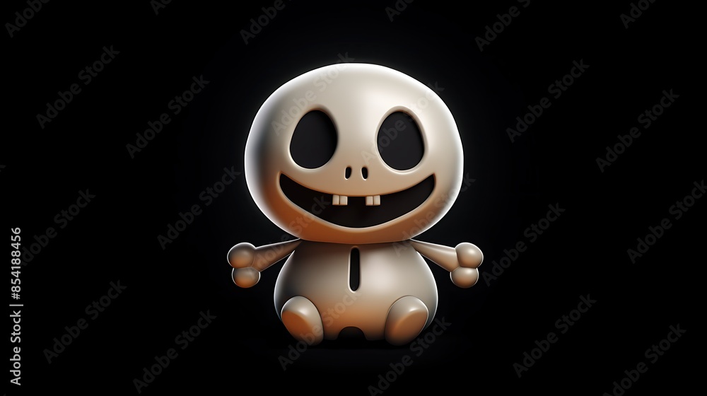 Cute and spooky 3D rendering of a little ghost. The ghost has a big ...