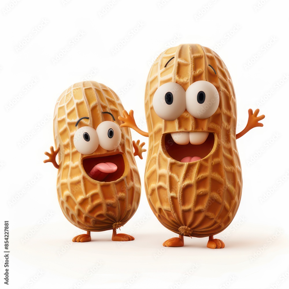 funny 3d peanuts with eyes, smile with arms and legs in cartoon style ...