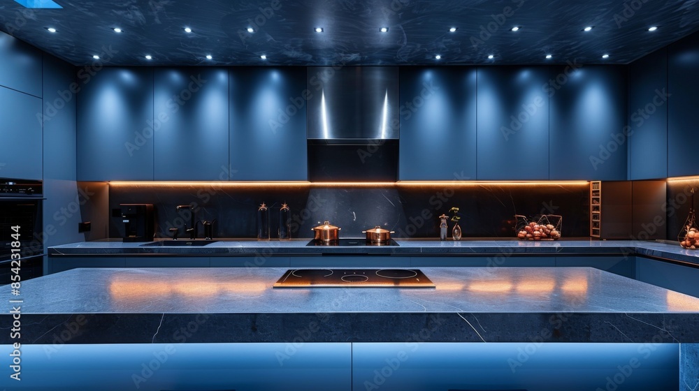 Create a minimalist modern kitchen with sleek handle-less cabinets, a ...