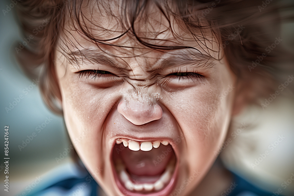 a young boy who appears to be very angry. His eyebrows are furrowed ...