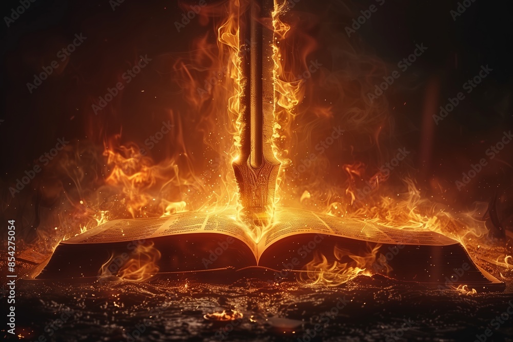 Flaming Sword of the Spirit: Bible Concept Art Stock Photo | Adobe Stock