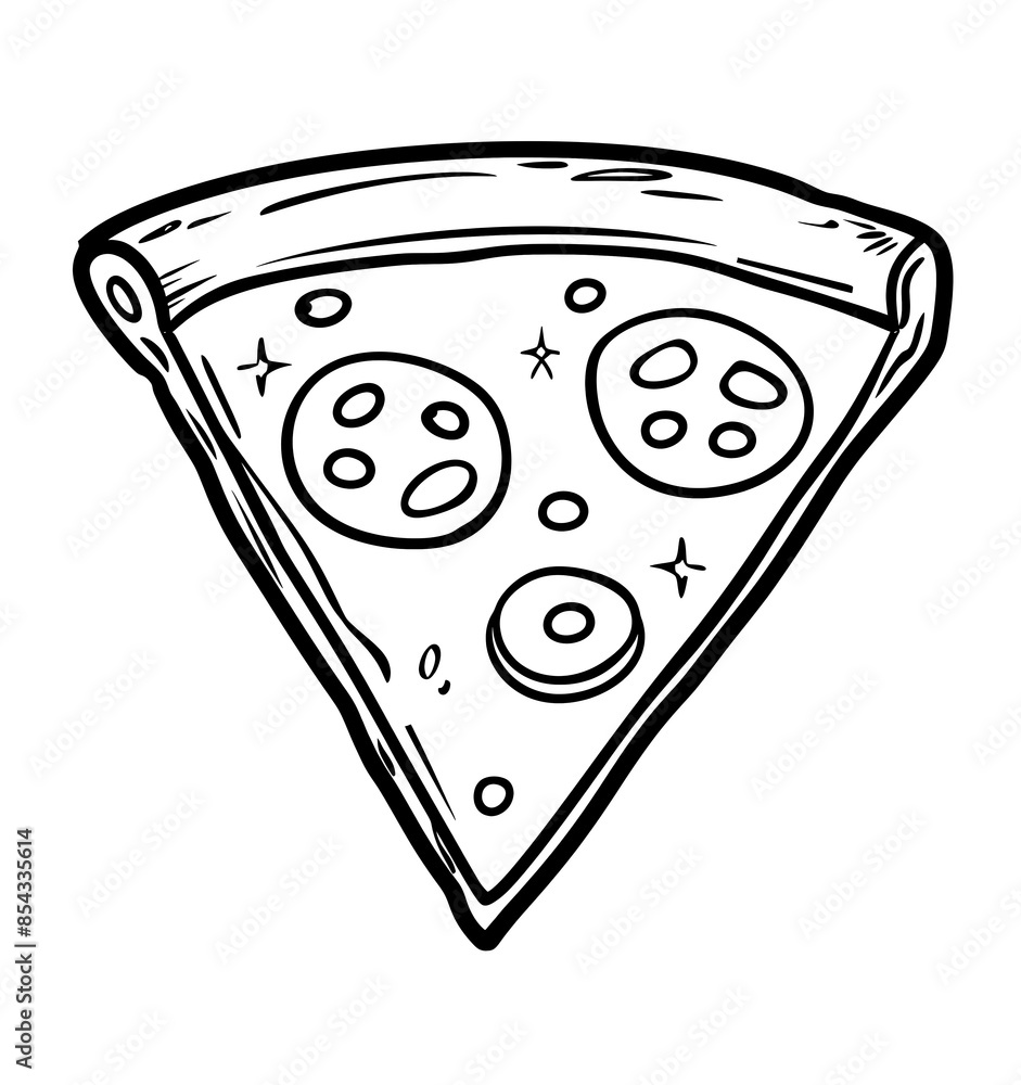simple vector line art pizza slice drawing coloring page white ...