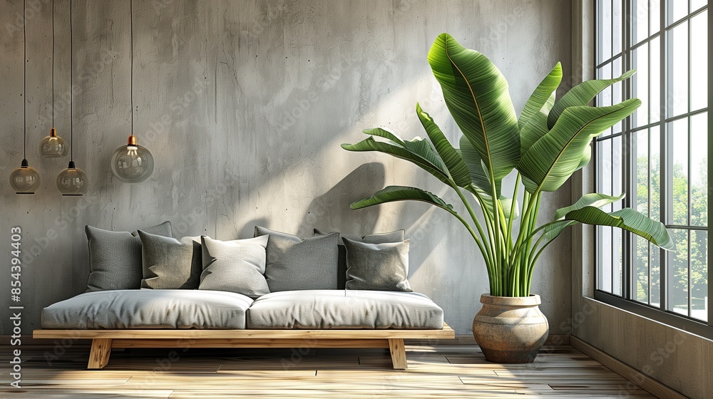 Sunlit Modern Living Room Interior with Comfortable Furnishings. Zoom ...