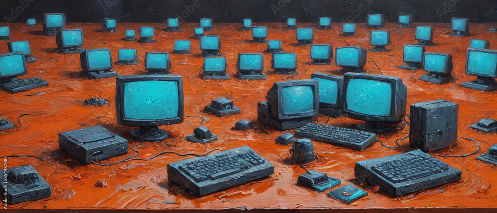 Thickly textured oil painting on canvas illustrating the surreal ...