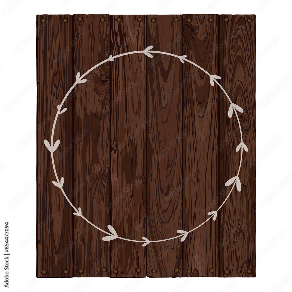 Blank walnut wooden signboard isolated with circle frame vintage style ...
