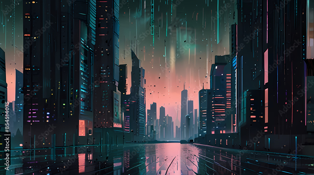 Create a background illustration featuring a digital rain effect in a ...