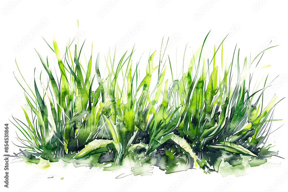 green grass field sketch drawing in watercolor ink painting element ...