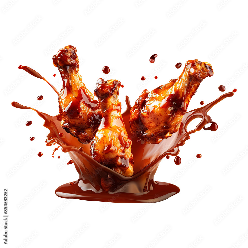 BBQ chicken wings with barbecue sauce splash isolated on transparent ...