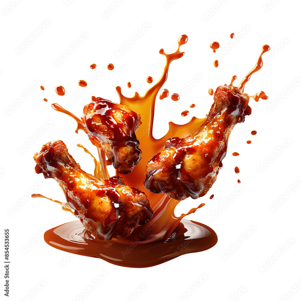 BBQ chicken wings with barbecue sauce splash isolated on transparent ...