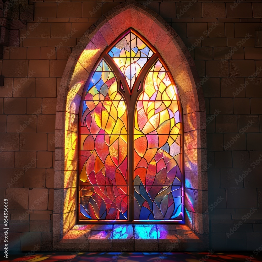 Create a 3D model of a stained glass window with an Easter motif, using ...