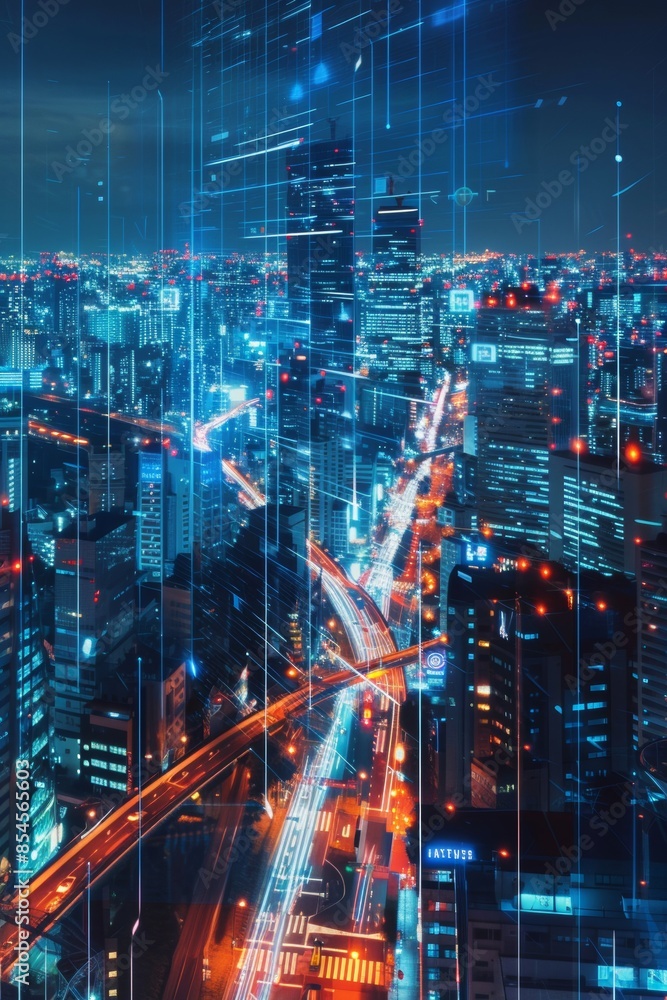 Explore the vibrant landscape of a digital city where smart technology ...