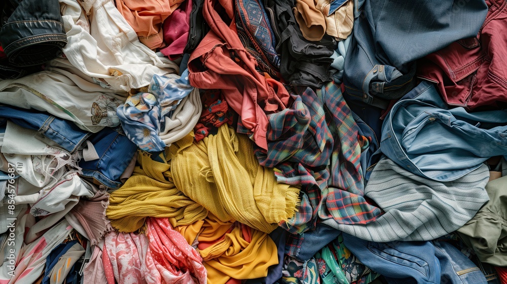 Pile of used clothing and textiles, fast fashion and clothing recycling Stock Illustration ...