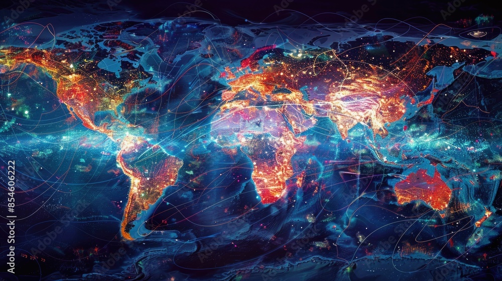 Detailed world map highlighting major international shipping routes ...