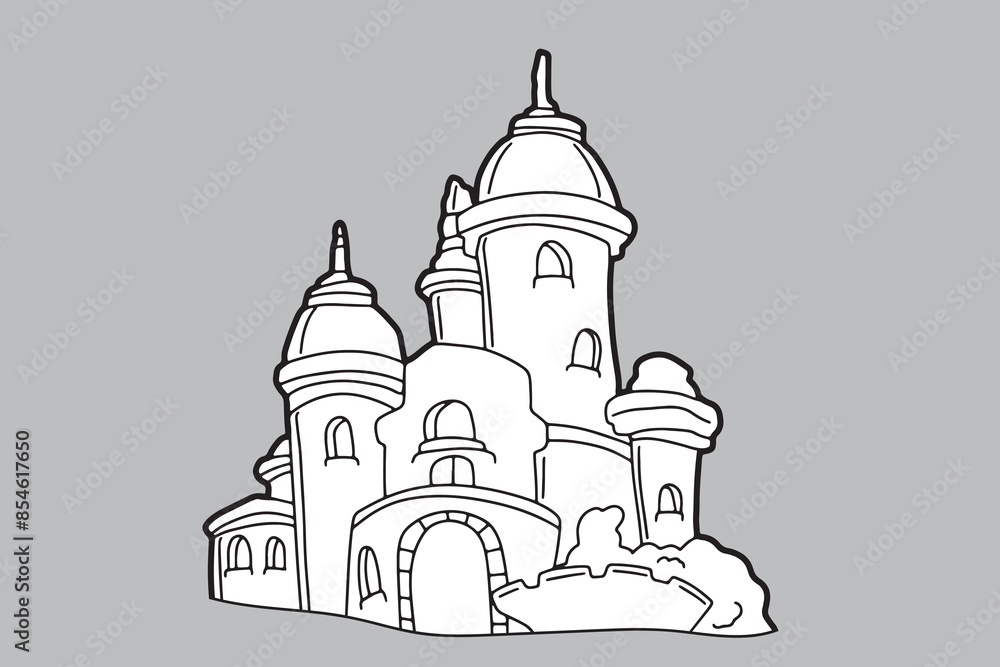 Underwater castle, underwater sea, bastion, nest, sea line drawing ...