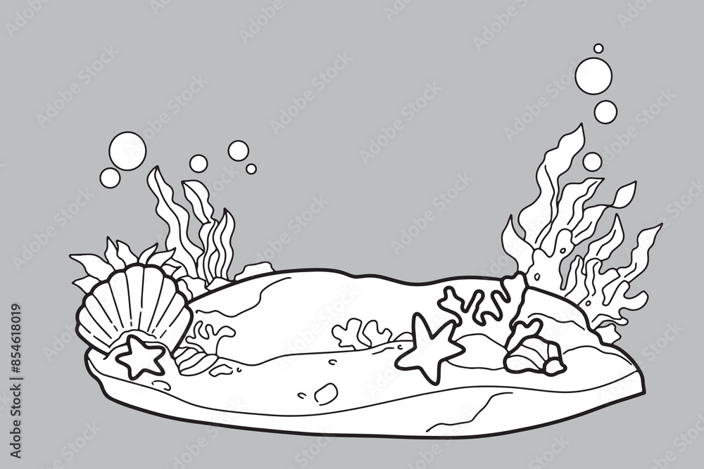 Underwater castle, underwater sea, bastion, nest, sea line drawing ...