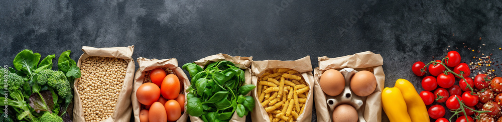 Healthy food. Variety of vegetables, fruits, herbs, cereals and legumes ...