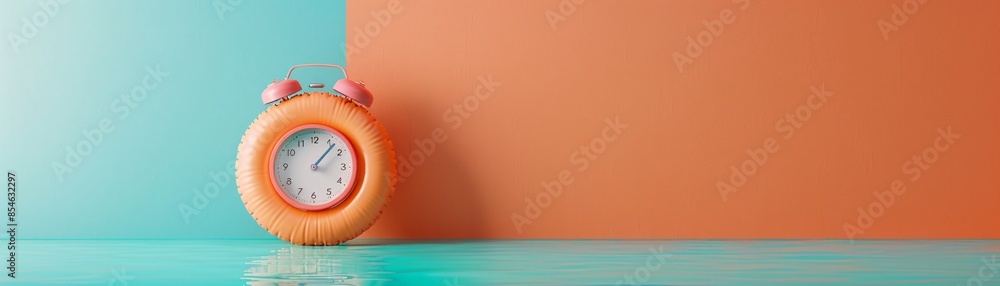 Against a pastel background, an alarm clock cleverly integrated into an ...