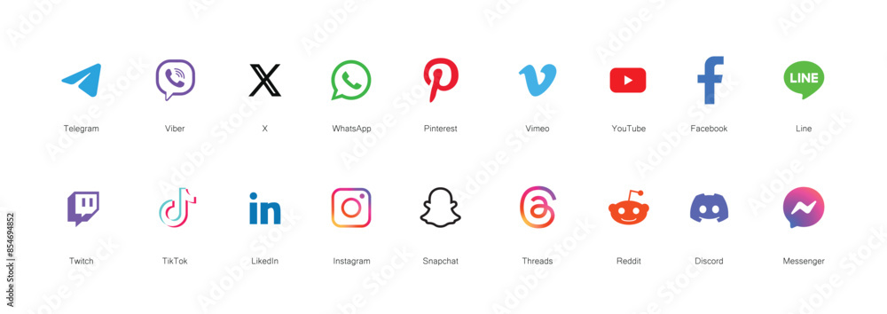 Latest updated social media icon set 2024. Top 20 social networking ...