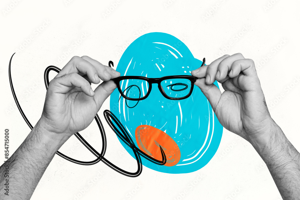 Creative collage picture human hands body fragments eyewear glasses ...