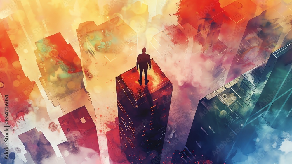 superhero origin flat design, top view, modern city theme, 3D render ...