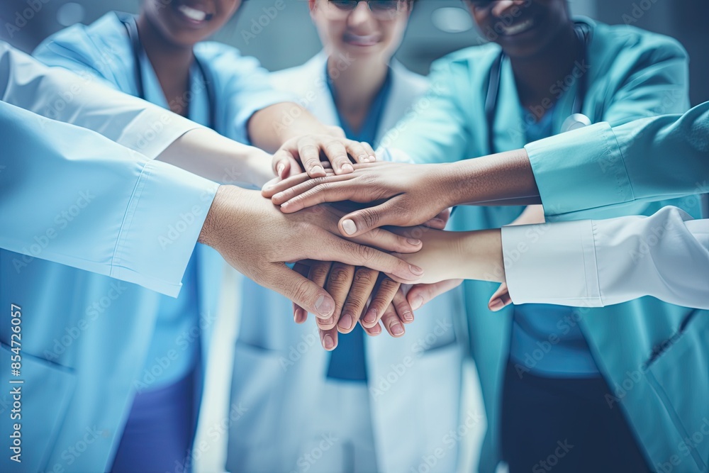 A bunch of medical staff put their hands together Stock Photo | Adobe Stock