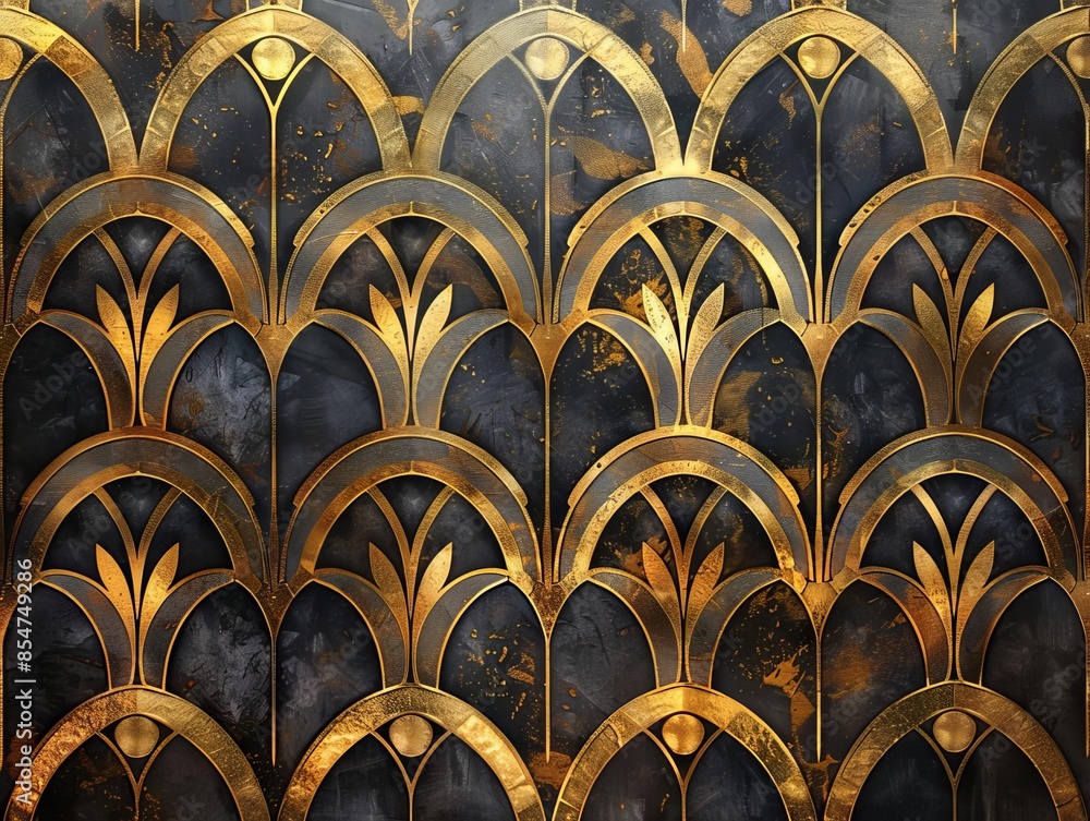Art Deco pattern featuring bold geometric shapes and luxurious gold ...