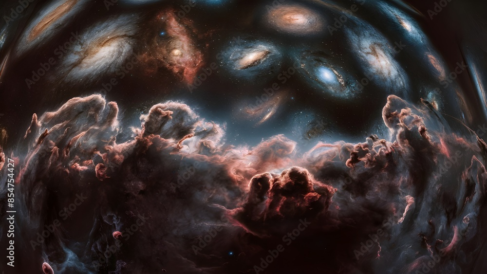 360 degree equirectangular projection space background with nebula and ...