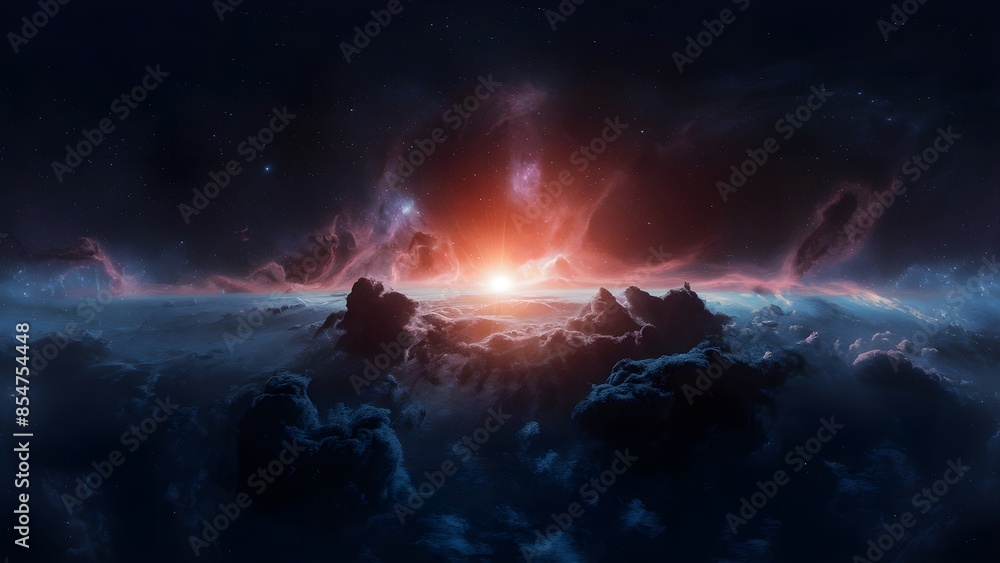 360 degree equirectangular projection space background with nebula and ...