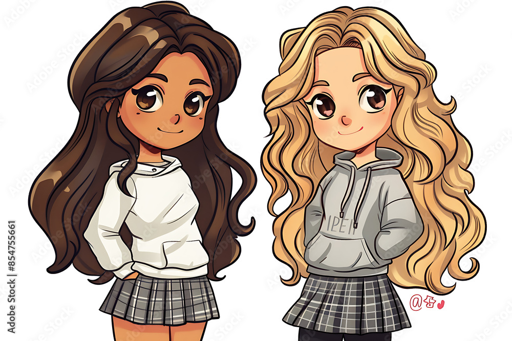 Stock-Foto „Chibi Style Drawing of Two Best Friends - Indian Girl with ...