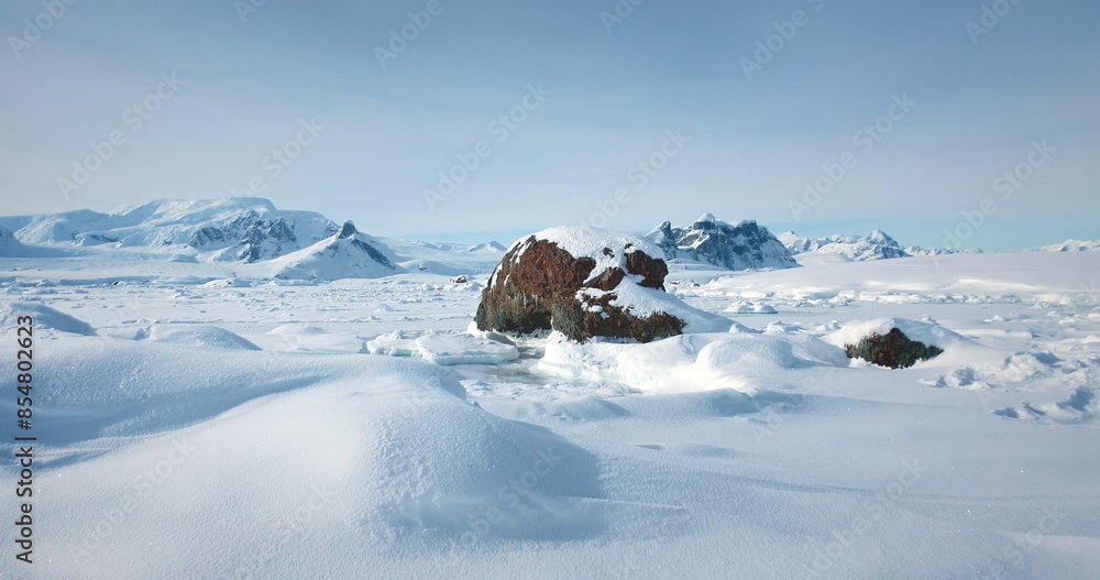Winter Antarctic landscape in sunny day, blue sky. Desert white land of ...