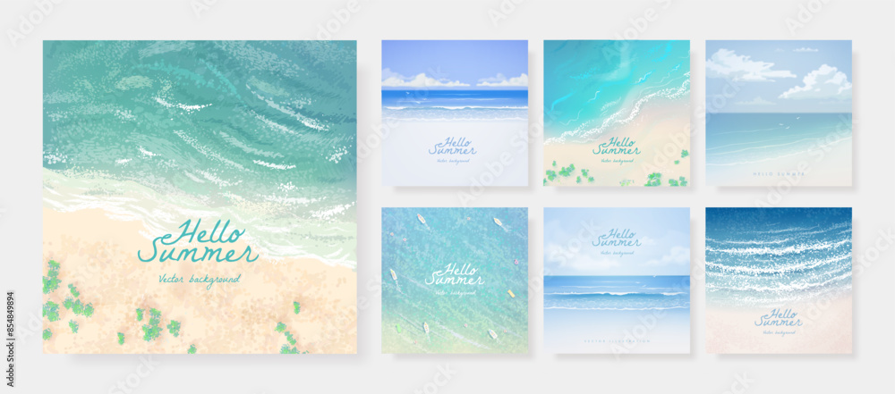 Set of beautiful summer tropical beach sea resort background design ...