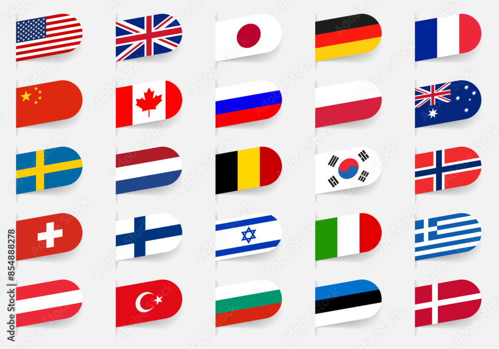 Flag icon or logo set. Modern world countries flags. National symbols ...