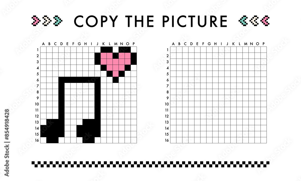 Vektor Copy the cute music notes picture game. Drawing with squares ...