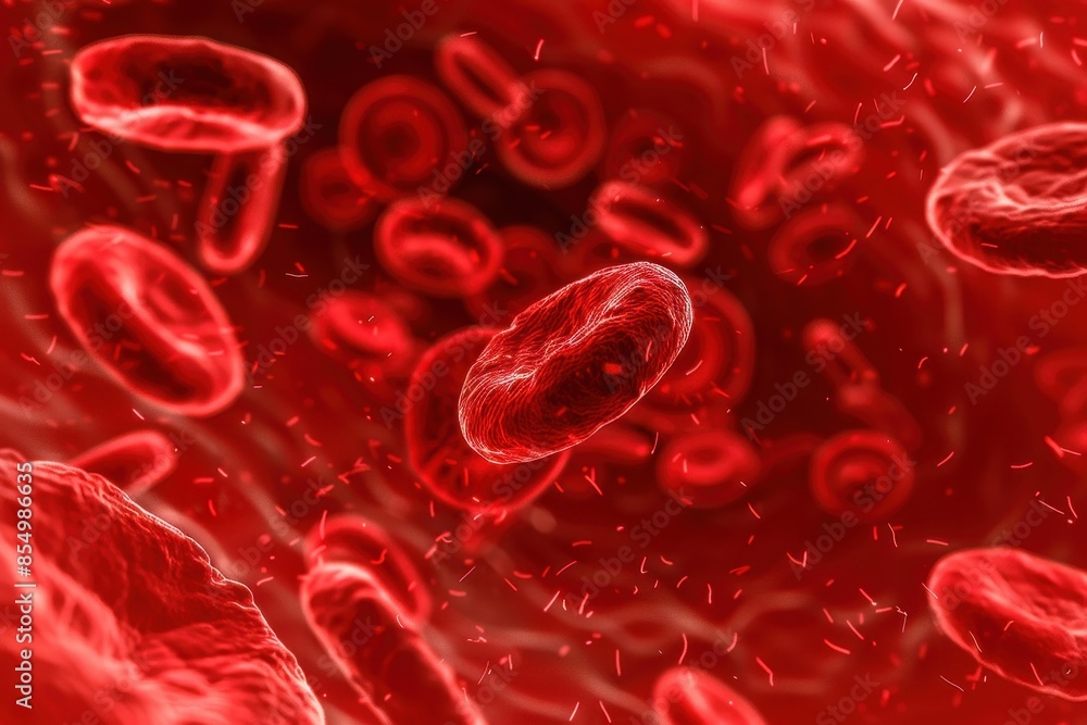 Abstract red blood cells flow, platelet wave, hemoglobin cancer ...