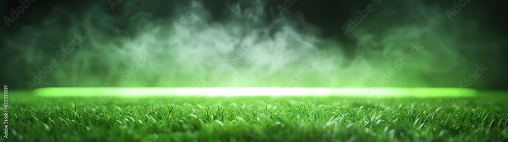 Green smoke background, dark ground light. Toxic black fog stadium ...
