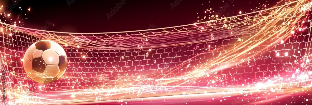 Soccer Ball flies into Goal, Pink Background, Light Effects, Banner ...