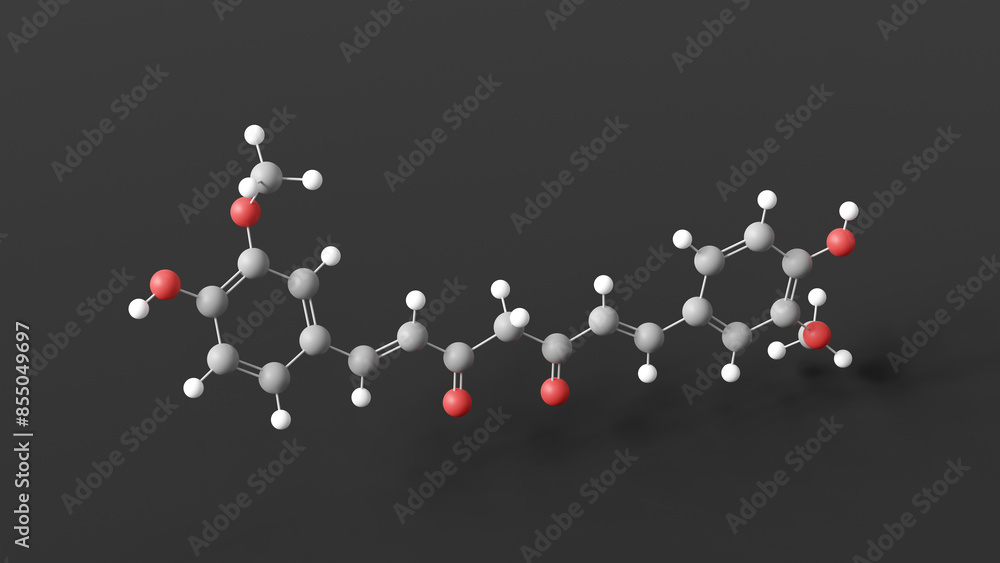 curcumin molecule 3d, molecular structure, ball and stick model ...