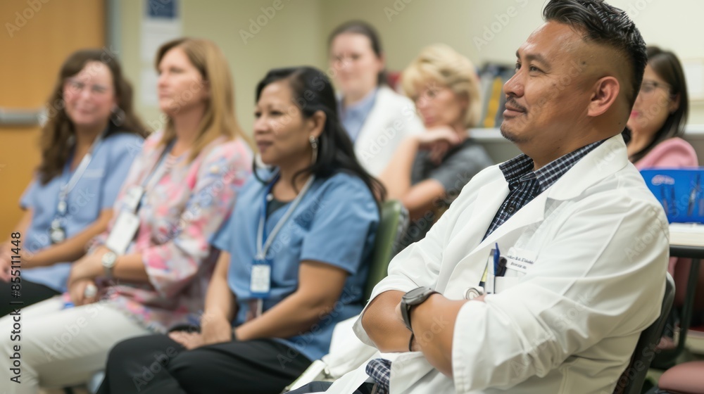Health Education Planning: Photograph a group of medical workers seated ...