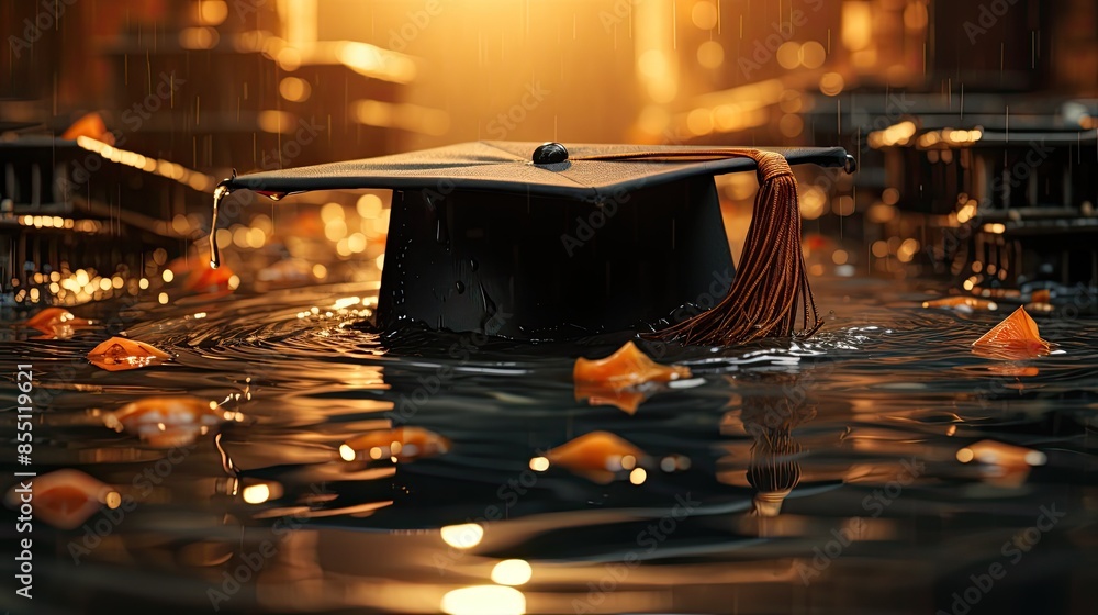 Floating graduation cap with a diploma background Stock Illustration ...