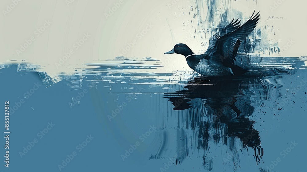 Vector illustration of multiple ducks on a blue background, simple ...