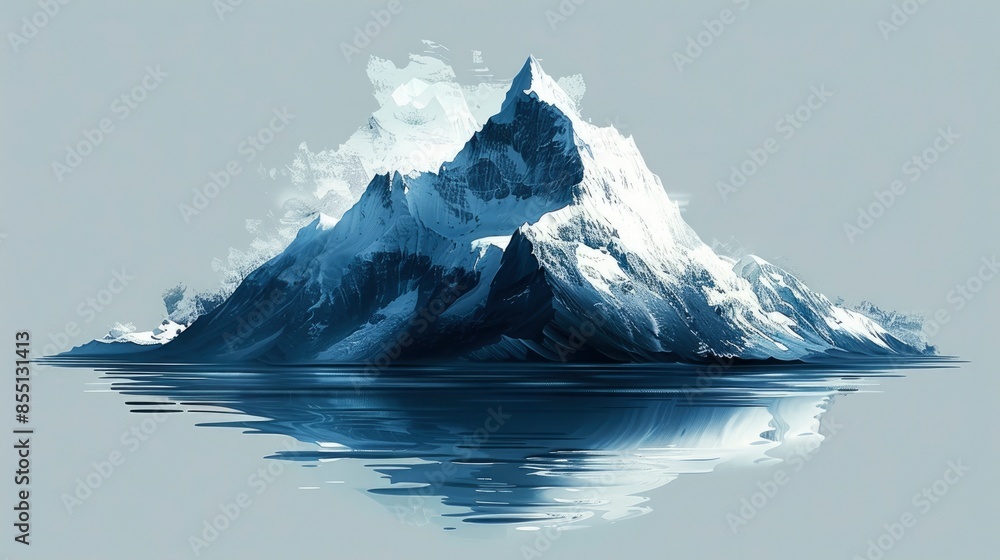 Vector illustration of multiple mountains on a teal background, simple ...